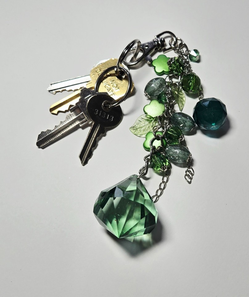 Purse Accessories Key Chain Charms GREEN Chain 6" Flower Handmade Gift ...