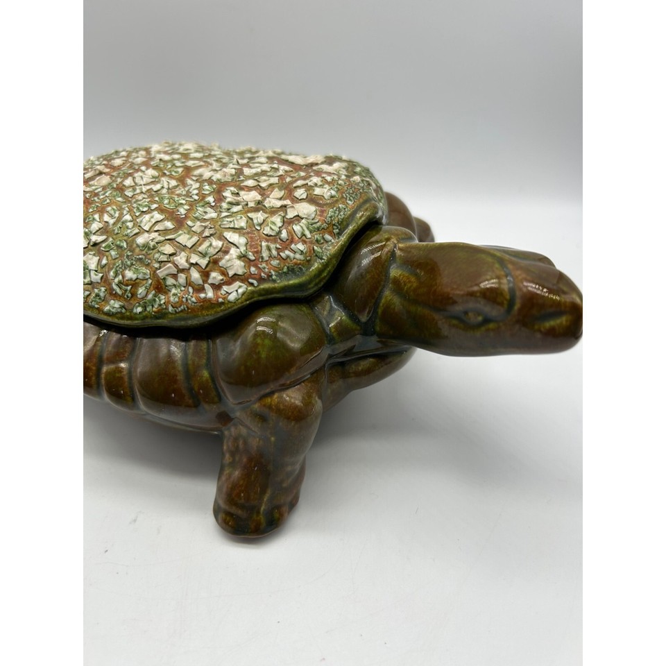 Arnels Ceramic Pottery Turtle Covered Dish Textured Shell 4" x 9" x 5 ...