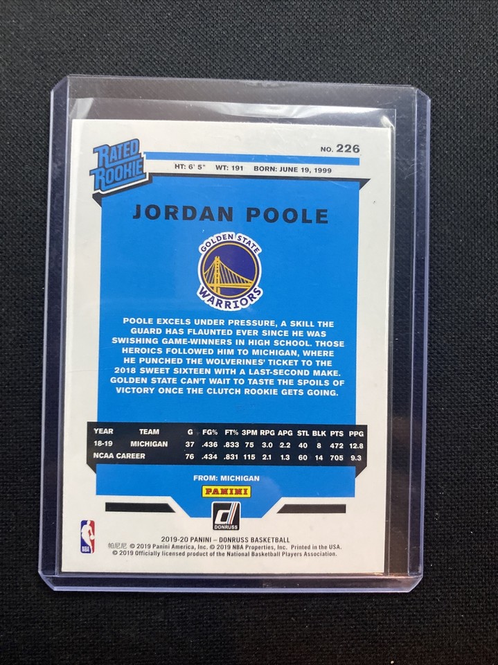 Jordan Poole 2019-20 Panini Donruss Rated Rookie Infinite Rookie ...