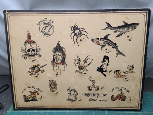Vintage 1972 Don Nolan Tattoo Flash Sheet Original Art Signed Parlor 15 ...