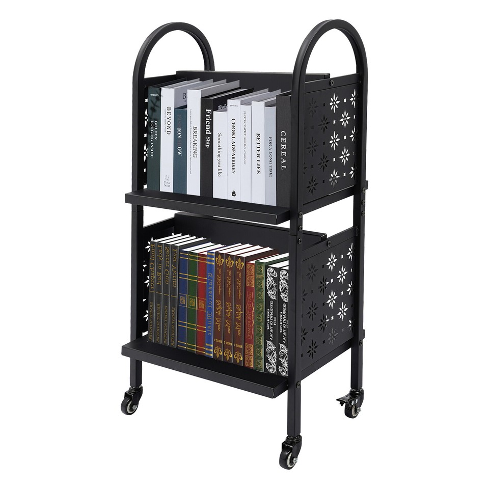 Library Book Cart W/Cutout Side Panels 2 Tier Rolling Book Cart Office ...