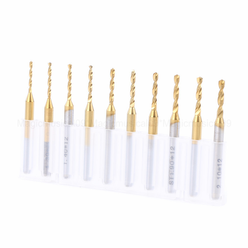 10 Titanium Nitride Coated Carbide 1.2mm-2.1mm PCB CNC Drill Bits ...