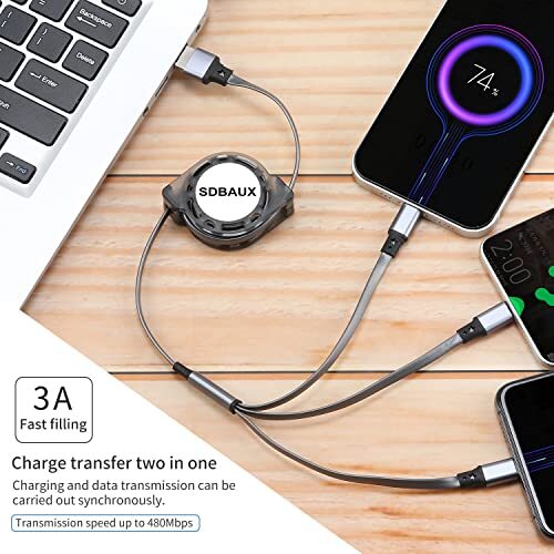 2pack Multi Usb Charger Cable Retractable 3 In 1 Multiple Charging Cord ...