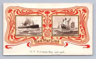 Santa Maria & SS Vaderland Steamship RED STAR Ocean Line Art Nouveau ...