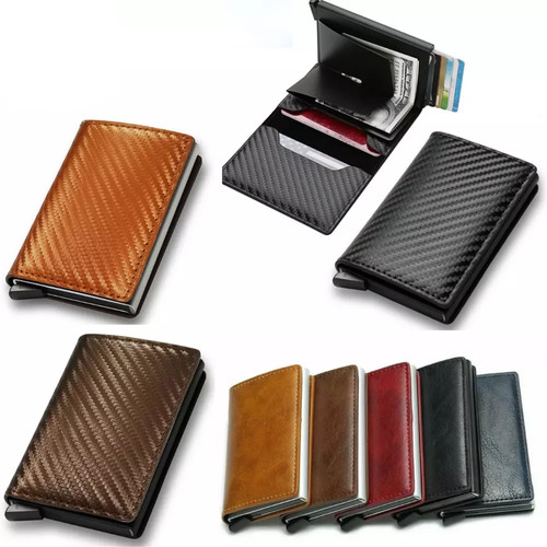 RFID Blocking LEATHER CARBON FIBER Mens Wallet Purse Slim ID Credit ...