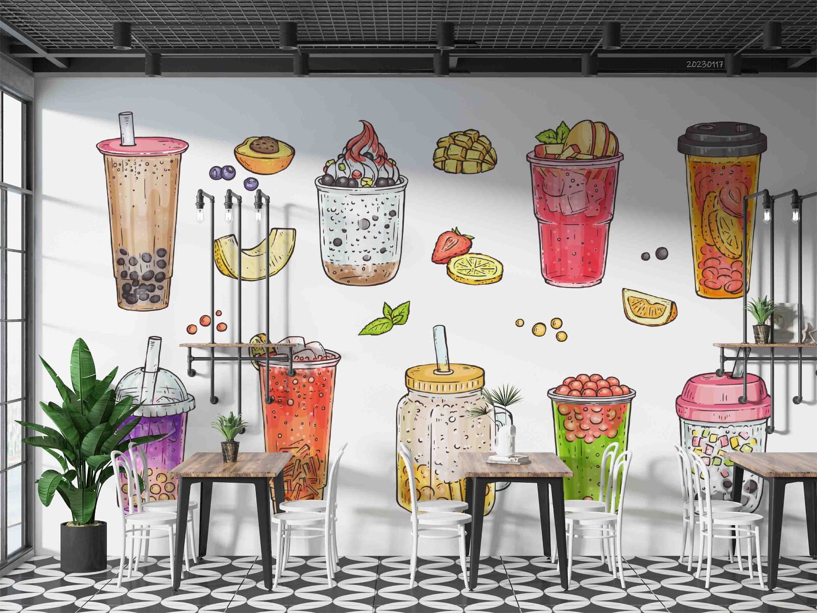 3D Bubble Tea Shop Background Wallpaper Wall Murals Removable Wallpaper ...