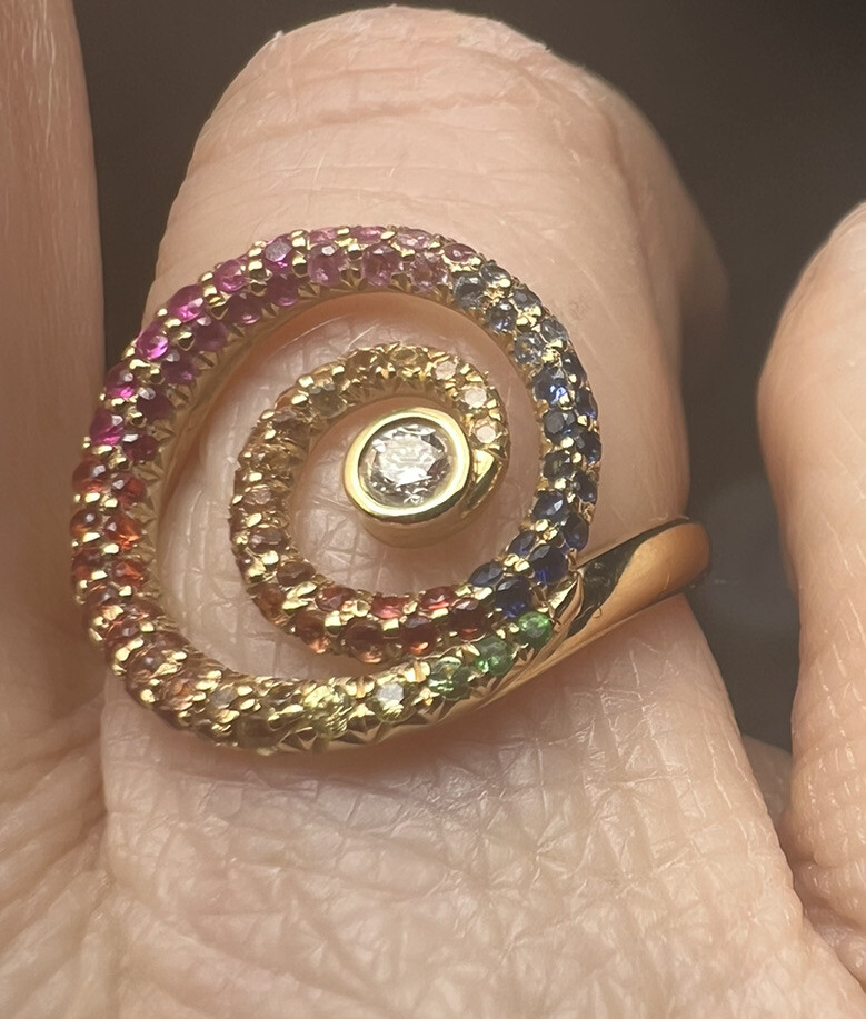 A R K RAINBOW TIE-DYE DESTINY SPIRAL 18K RING W/ DIAMOND, COLORED ...