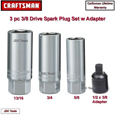 CRAFTSMAN TOOLS 3 Piece 3/8" Drive Spark Plug Socket Set 5/8" 3/4" 13/ ...