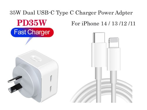 35W Dual USB-C Type C Fast Wall Charger Adapter Cable For iPhone 14 14 ...