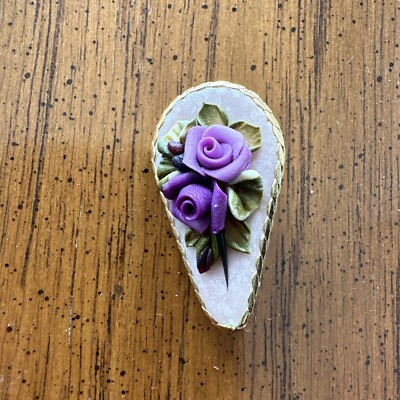 Vintage 90s Rose Flower Brooch Pin Purple Goldtone | eBay