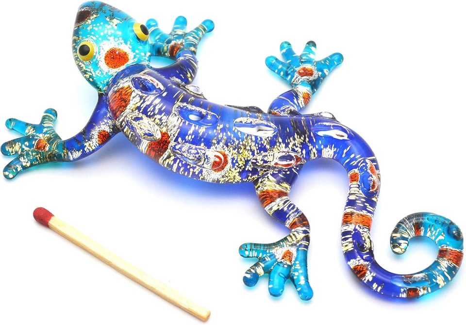 3¾" Long Blue Gecko Glass Lizard Miniature Retiles Figurine Animal ...