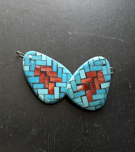 Turquoise & Coral Mosaic Shell Earrings - Vintage - Charlene Reano Santo Domingo | eBay