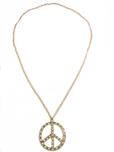 Gold Silver Rhinestone Crystal Cubic Peace Sign Symbol Pendant Long ...