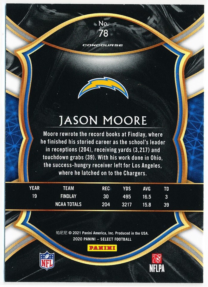 Jason Moore 2020 Select Football Concourse #78 Los Angeles Chargers ...