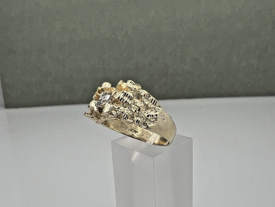 14k Yellow gold Nugget .40ct Round Diamond Ring Size 9 | eBay