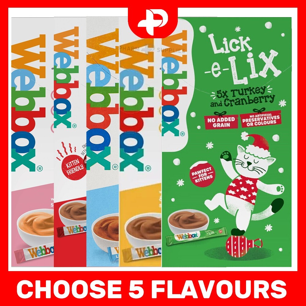 5 x Webbox Lick-e-Lix Yoghurt Kitten Treat Cat Food Salmon Liver Turkey ...