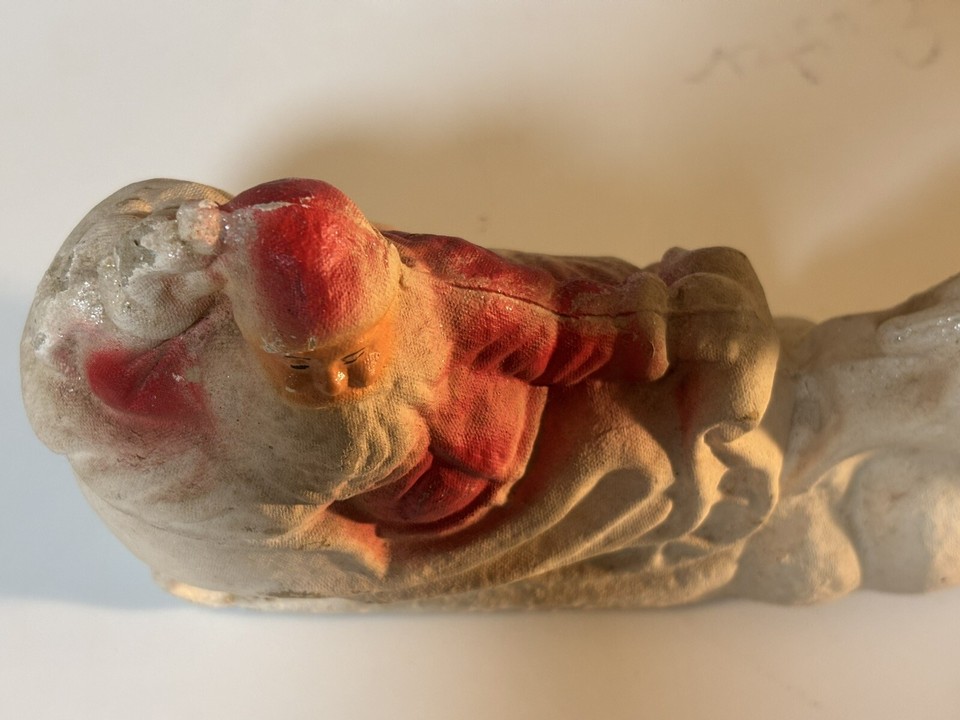 Rare PULP SANTA CLAUS SLEIGH FLYING REINDEER Vtg CHRISTMAS ANTIQUE ...