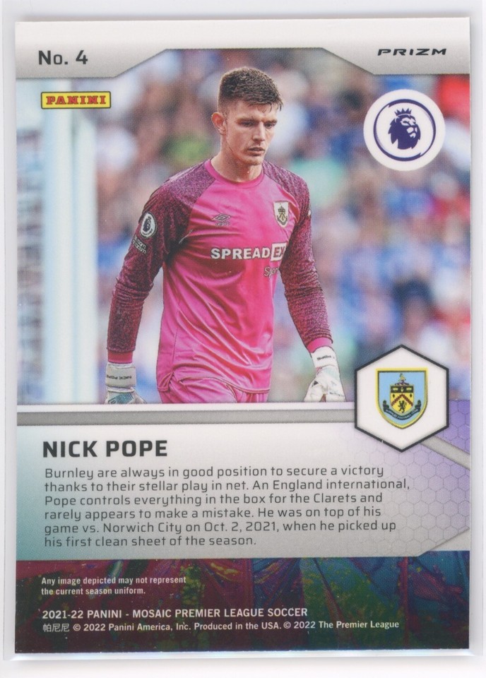 NICK POPE 2021-22 MOSAIC EPL PITCH MASTERS MOSAIC PRIZM #4 QTY | eBay