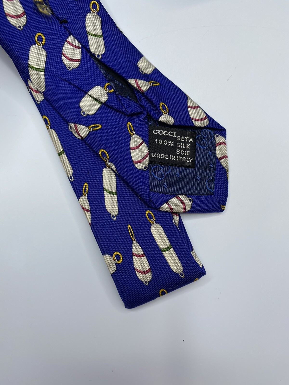 Vintage New Gucci Silk Blue Tie w Fishing Floats Red Green, 60” Italy ...