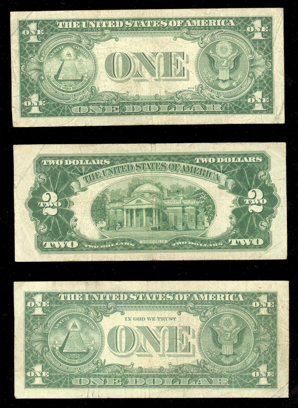 Set of STARS Old US Currency & Silver Certificate $1 1957, $1 1935, $2 ...