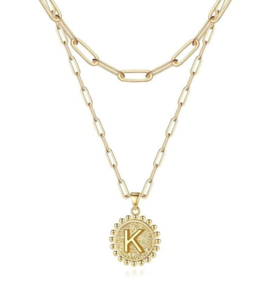 Letter K Initial Necklace for Women 14k Gold Plated Paperclip Chain-No ...