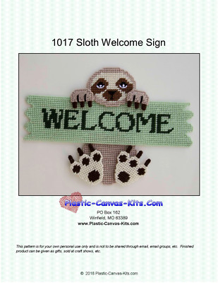 Sloth Welcome Sign- Plastic Canvas Pattern or Kit | eBay