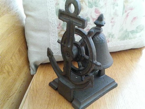 Nautical Ship Wheel Anchor Cast Iron Dinner Bell Reception Desk Table ...