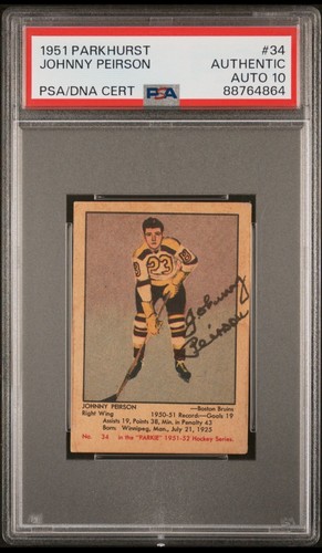 1951 Parkhurst 34 Johnny Peirson Signed Rookie Card Bruins RC PSA Auto ...