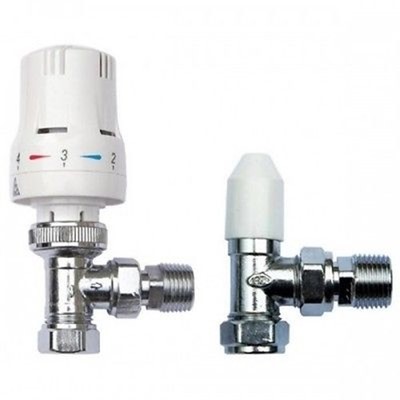 TWIN PACK - Thermostatic Radiator Valve Set 15mm x 1/2" TRV Lockshield ...