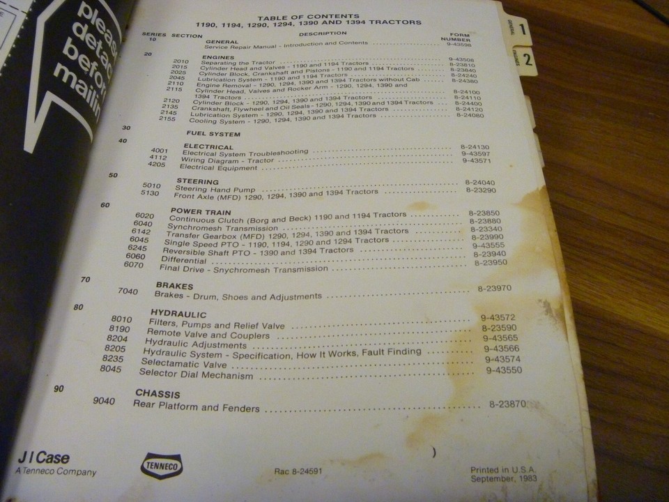 JI Case 1190 1194 1290 1294 1390 1394 Tractor Shop Service Repair ...