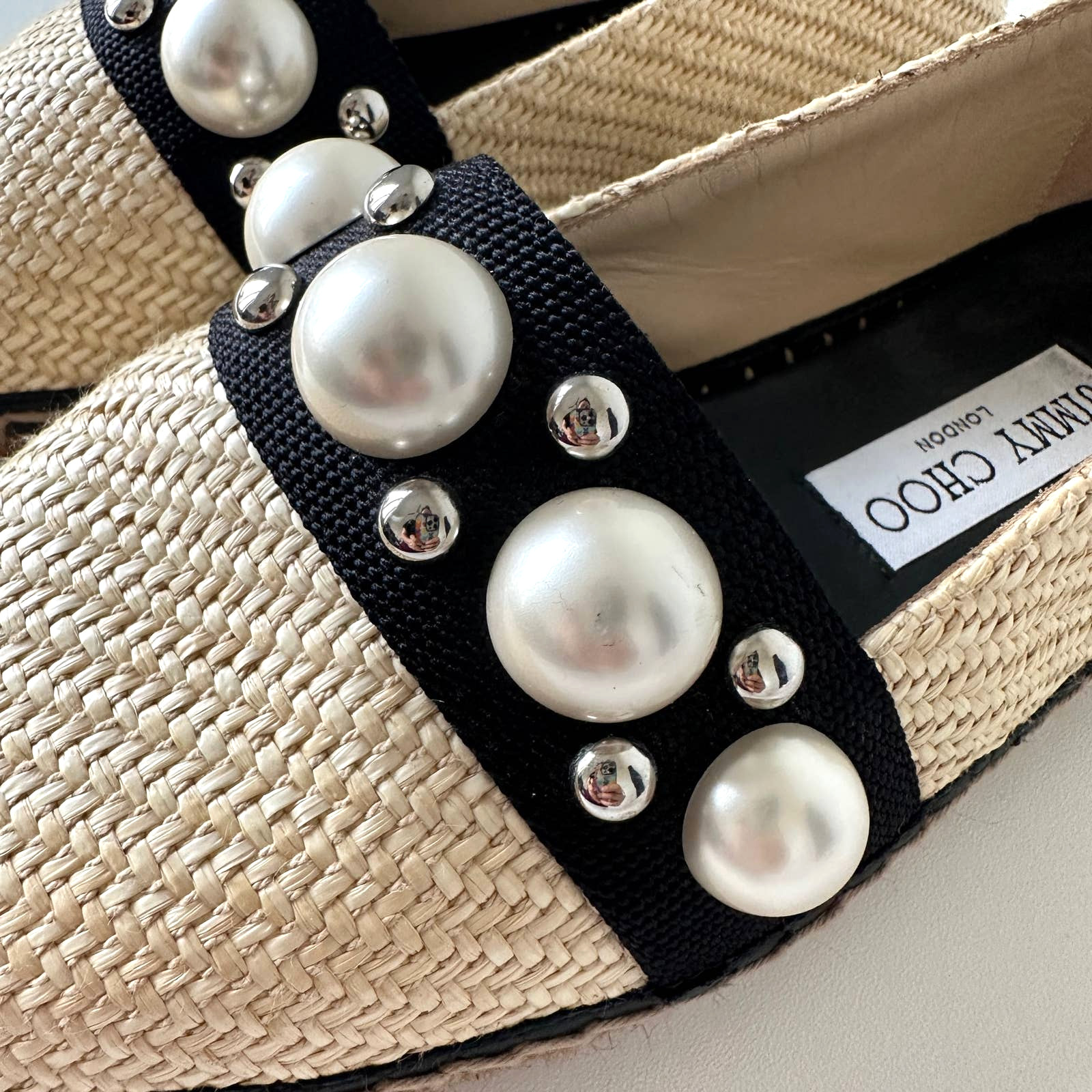Jimmy Choo Dru Espadrilles Raffia Flats with Pearls i… - Gem