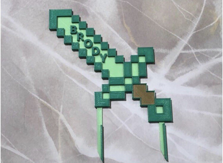 Pixelated Miner Sword Cake Topper Personalized Birthday Cake Topper | eBay