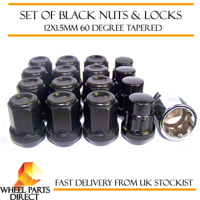 Black Wheel Nuts & Locks (12+4) 12x1.5 Bolts for Mazda MX-5 [Mk2] 98-05 ...