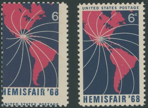 1968, USA HEMISFAIR '68 6C, WHITE COLOR AND PERFORATION SHIFTS, NH, SC ...