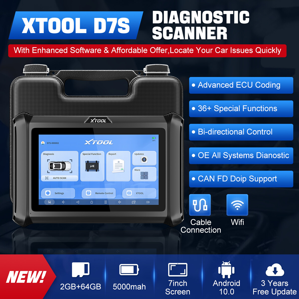 XTOOL D7S OBD2 Auto Diagnostic Scanner K!ey Programmer Tool with XV200 ...