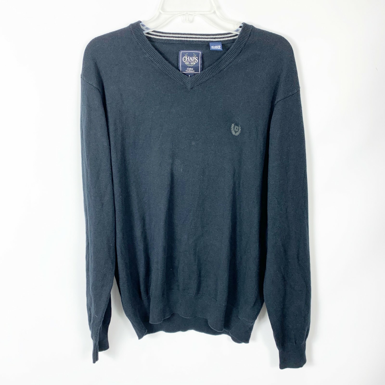 CHAPS Navy Blue Large Cotton Cashmere Sweater V Neck | eBay
