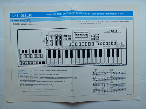 Vintage 1984 Original Fisher Simple Instruction Card for SC-300K /SCK ...