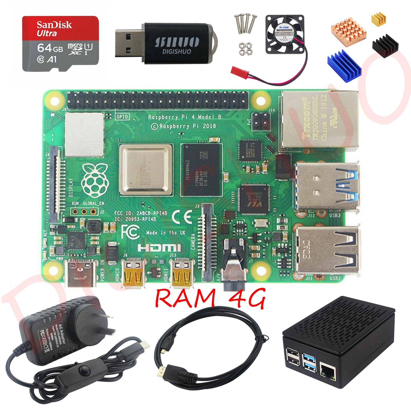 US Raspberry Pi 4B Model B 2/4/8GB RAM DIY Kit Case Fan SD Card Micro ...