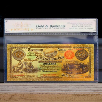 100mg 24K Gold 1864 $100 Dollars Interest Bearing Treasury Note - White ...