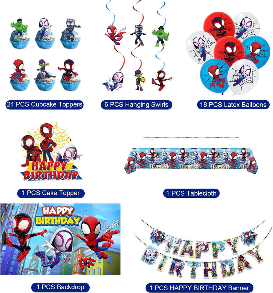 Spidey Birthday Decorations, Party Supplies Set Include Banner ...