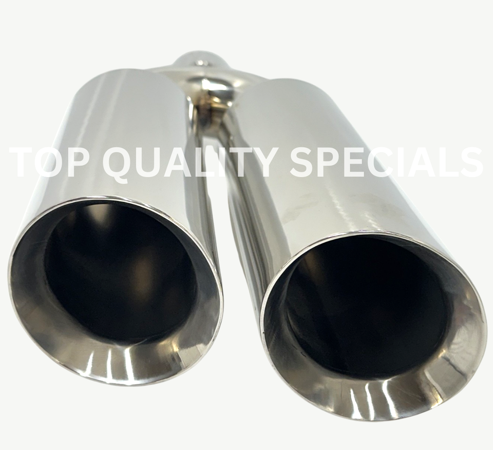 QUAD 4" Outlet 3" Inlet 18" Long Tip PAIR Double Wall Weld On Angle Cut ...