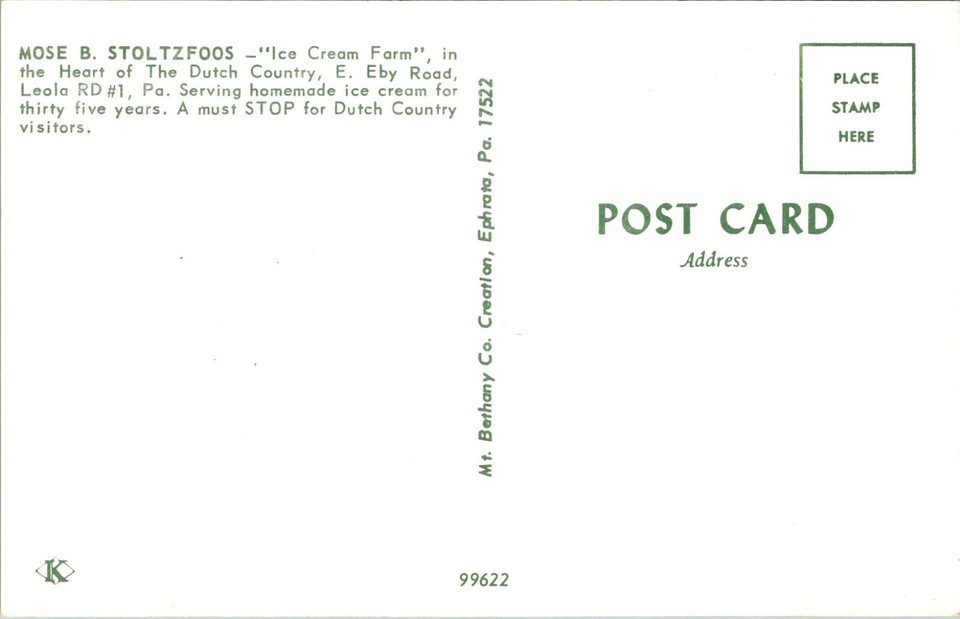 Moses B. Stoltzfoos Ice Cream Farm Dutch Country Pennsylvania Postcard ...