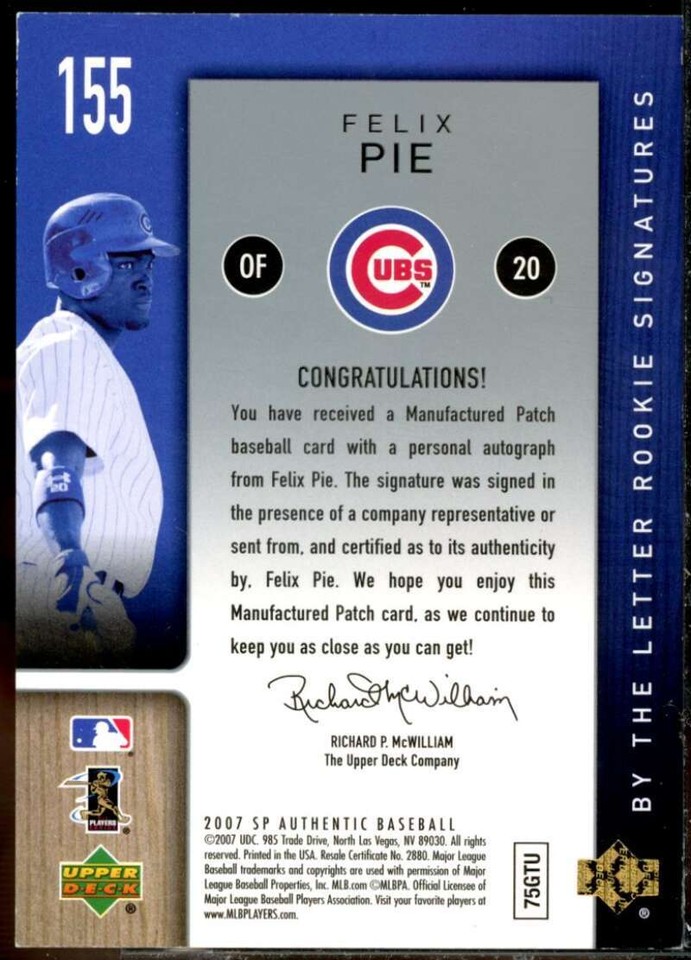 Felix Pie AU Rookie Card 2007 SP Authentic #155b | eBay