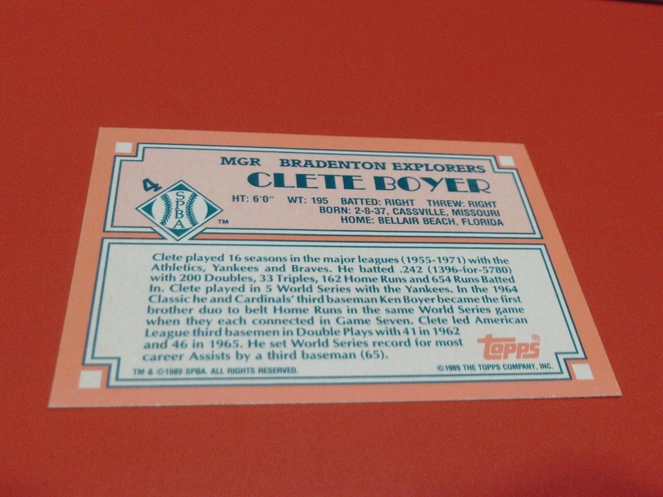 1989 CLETE BOYER TOPPS SENIOR BASEBALL AUTOGRAPH HAND SIGNED NM / MT | eBay