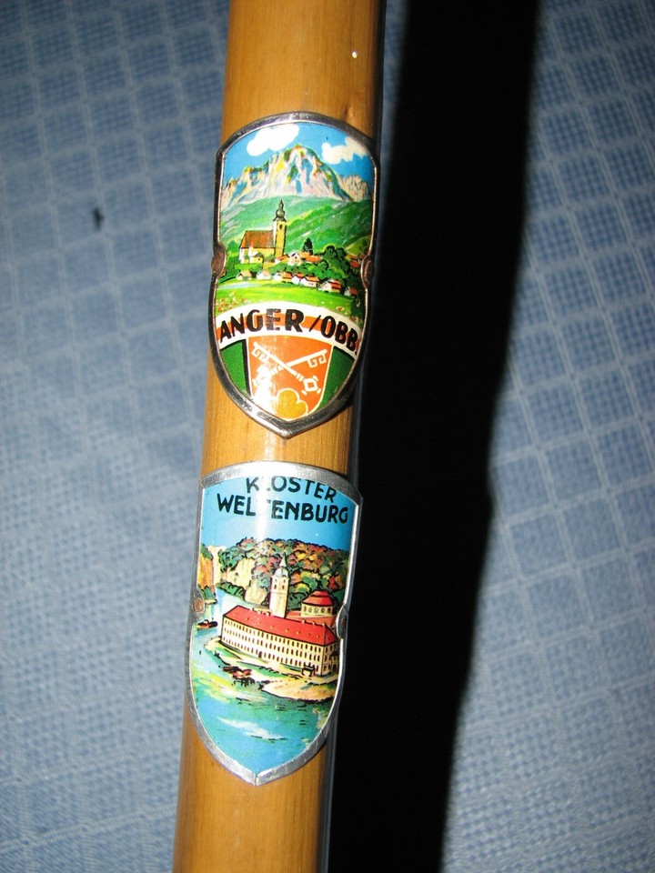 Vintage German Wooden WALKING STICK Cane Hiking Souvenir Tourist 2 ...