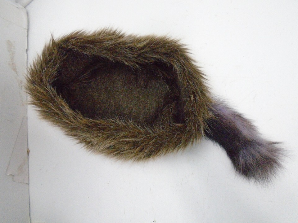 Vtg Child Youth Coonskin Cap Davy Crockett Faux Cap Real Raccoon Fur ...