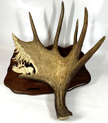 Monte Baker RARE 1996 Moose Antler Spruce Patch Dance Elk Carving 24 ...