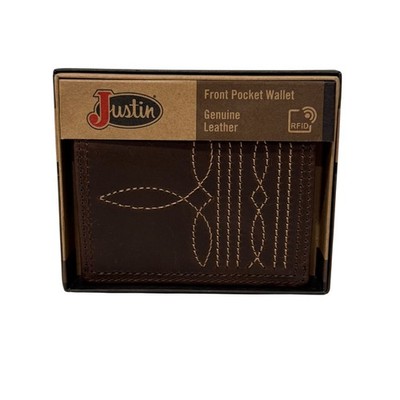 Justin Men's Classic Brown Genuine Leather Front Bifold Pocket Wallet ...