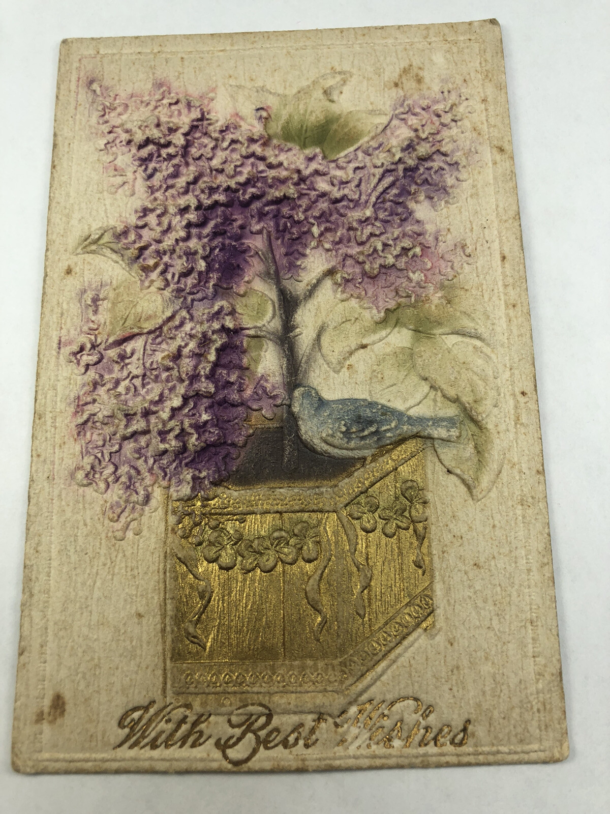 3D Raised Air Brushed Paper Pulp Blue Bird Purple Flowers Victorian ...