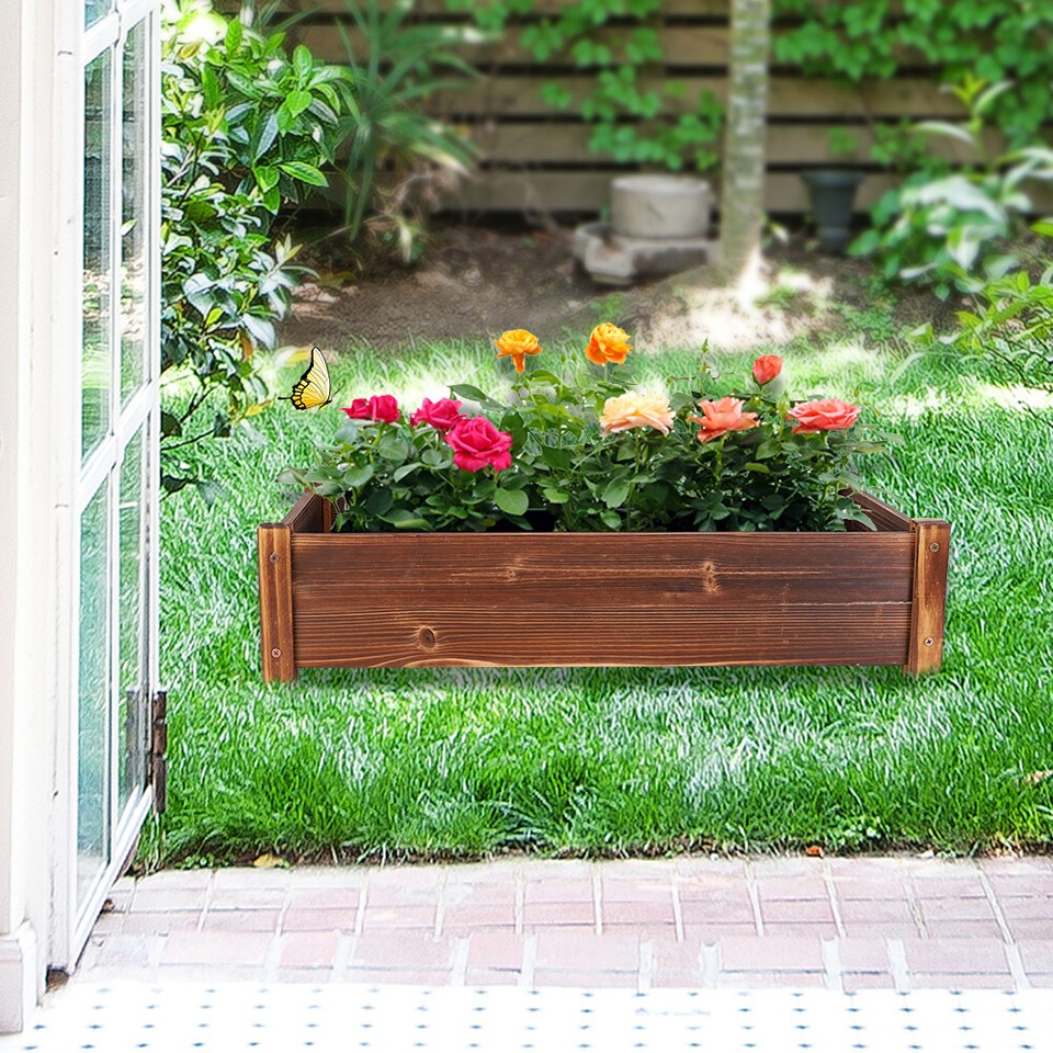 Large Rectangular Wooden Planters Garden Outdoor Flower Plant Herbs Pot ...